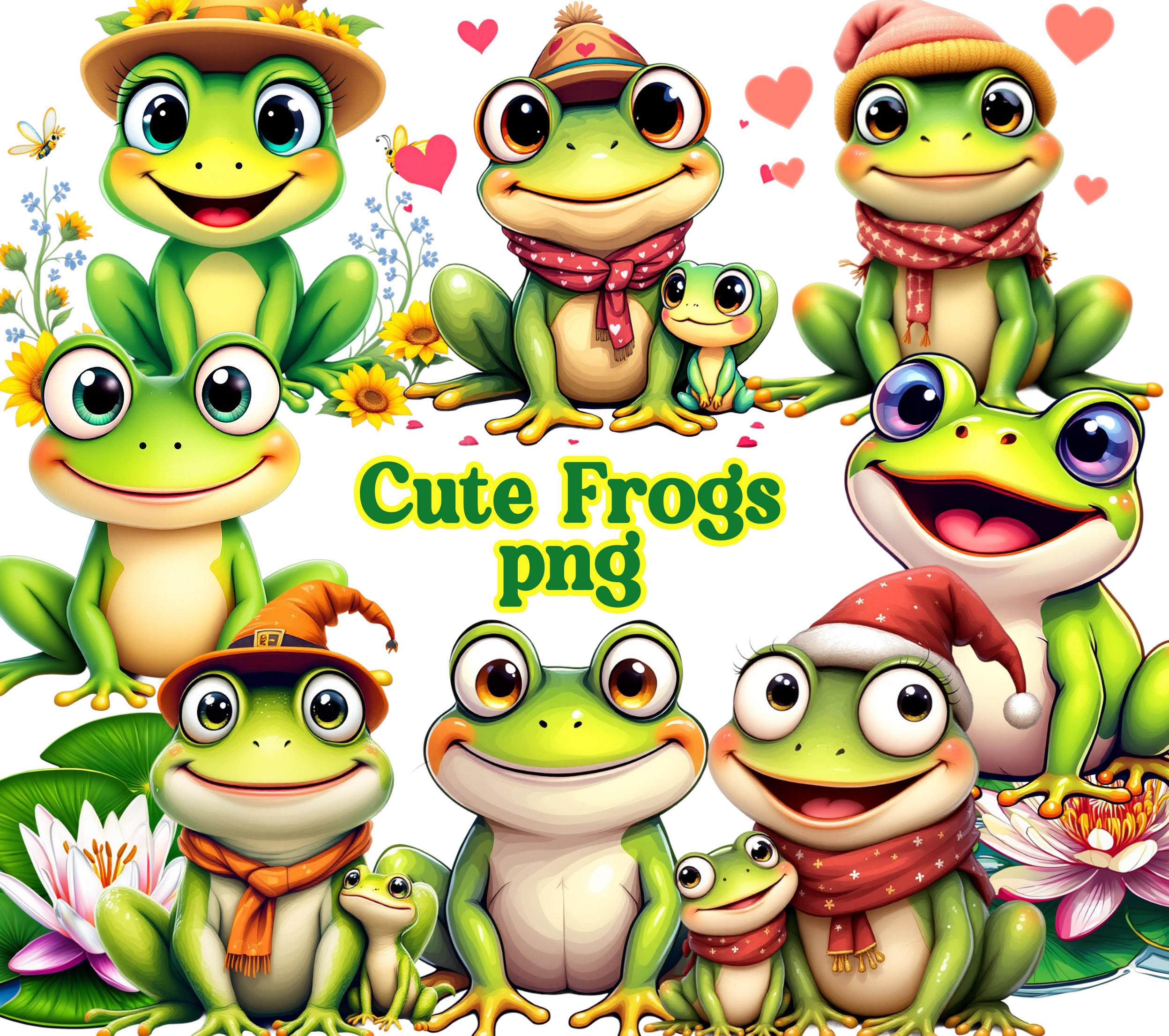 Frog PNG Bundle, Cute Frogs Art Pack, Commercial Use, Instant Download ...