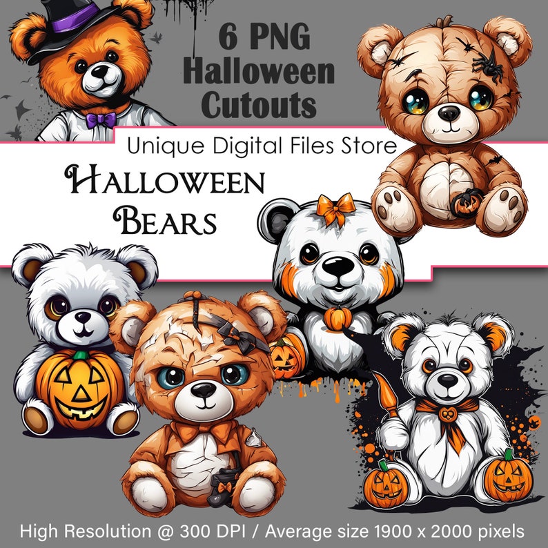 Halloween Bear PNG Clipart Bundle, Commercial Use (digital Download ...