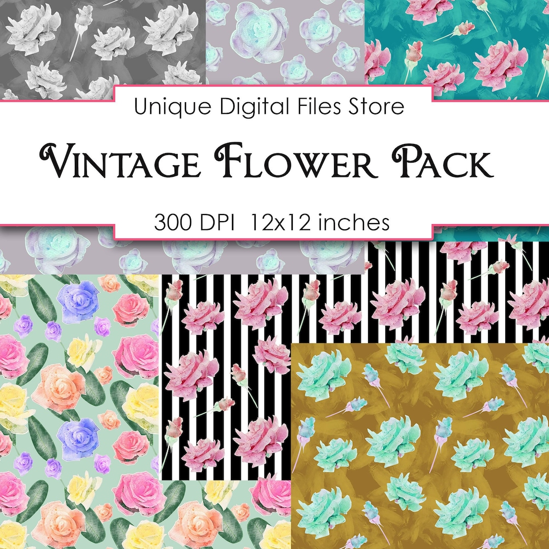Vintage Flower Digital Paper: 12x12 Scrapbook Pattern (digital File) - Etsy