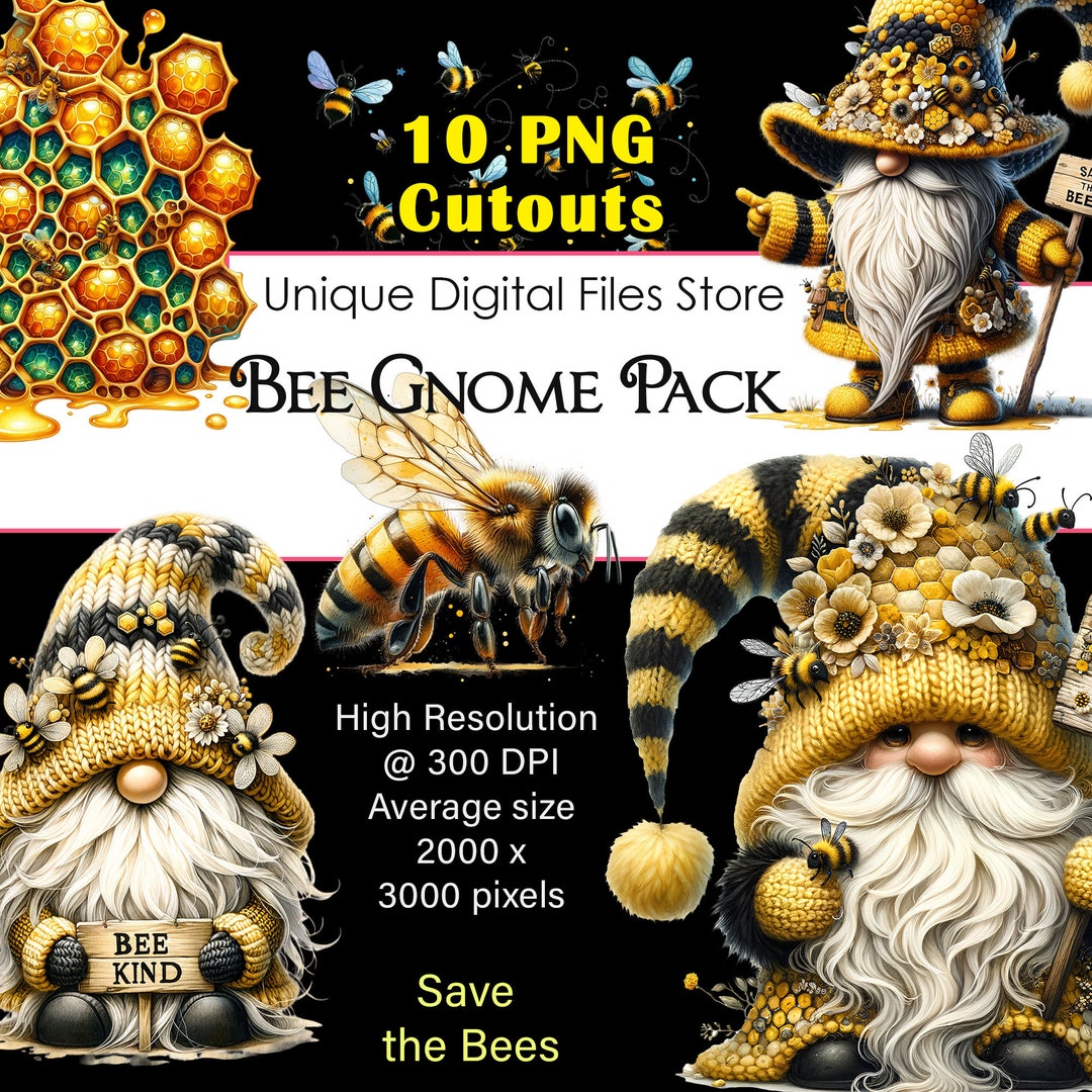 Bee Gnome PNG Illustrations, Clipart,10, Commercial Use, POD Ok, KDP Ok ...