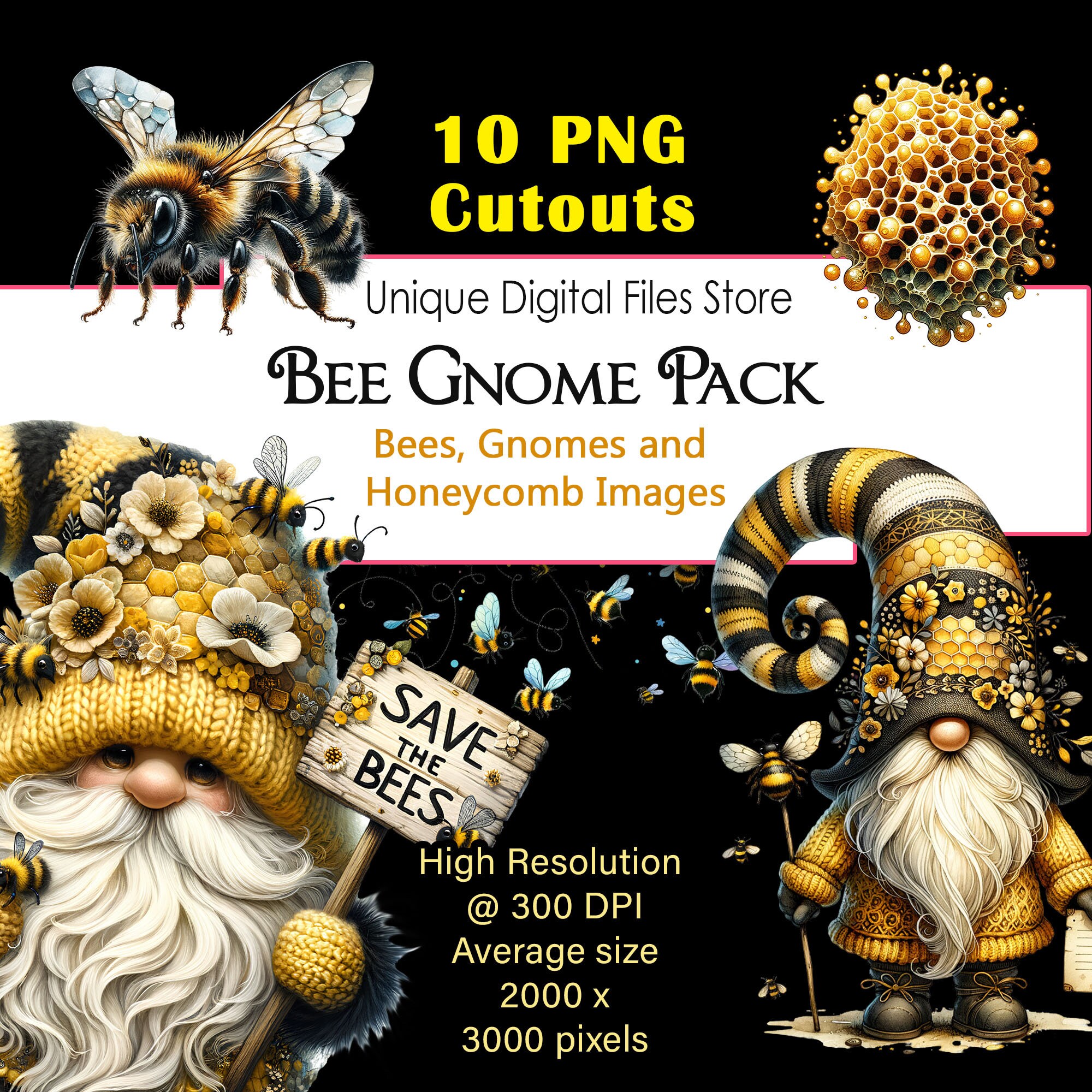 Bee Gnome PNG Illustrations, Clipart,10, Commercial Use, POD Ok, KDP Ok ...