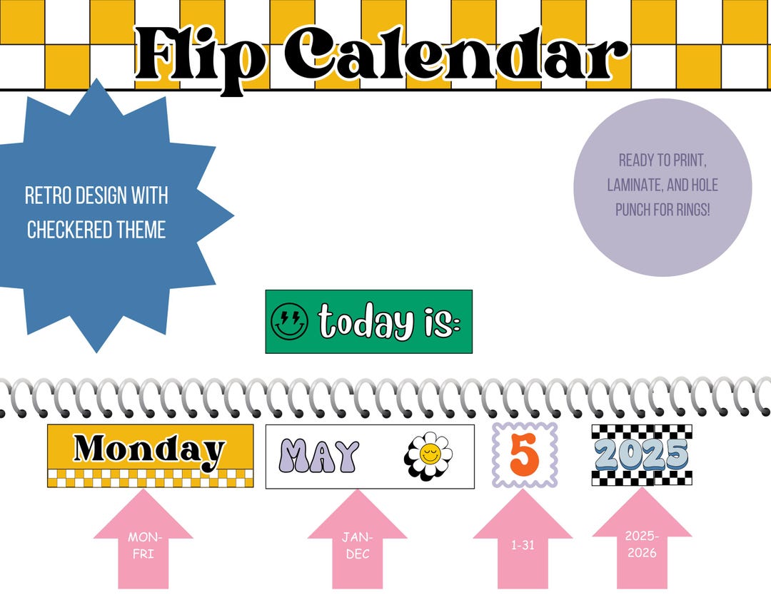 Retro Checkered Flip Calendar - Etsy
