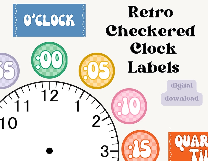 Retro Checkered Clock Labels - Etsy