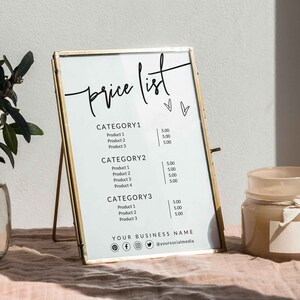 Modern Price List Template - Small Business Price List - Price Sheet ...