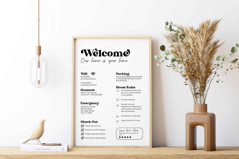 Boho Airbnb Welcome Sign Retro Airbnb Template Beach House - Etsy