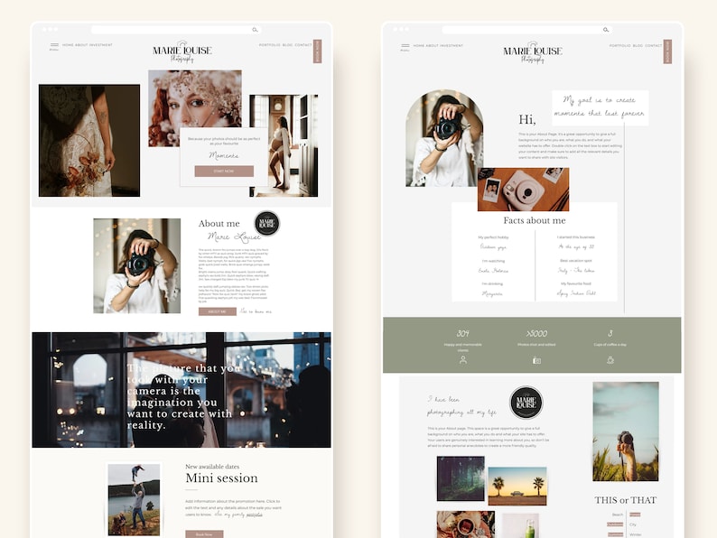 Wix Website Template Photographer Sage Green Elegant Wix - Etsy