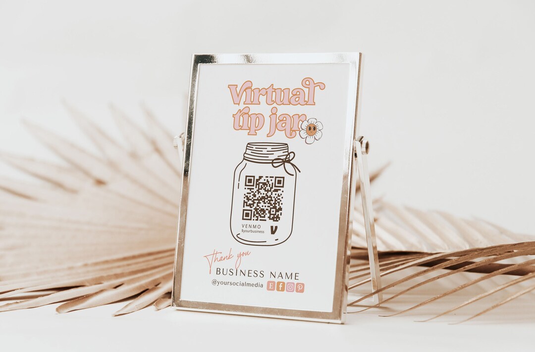 Retro Virtual Tip Jar Venmo Payment Sign - 90s QR Code Sign Template ...