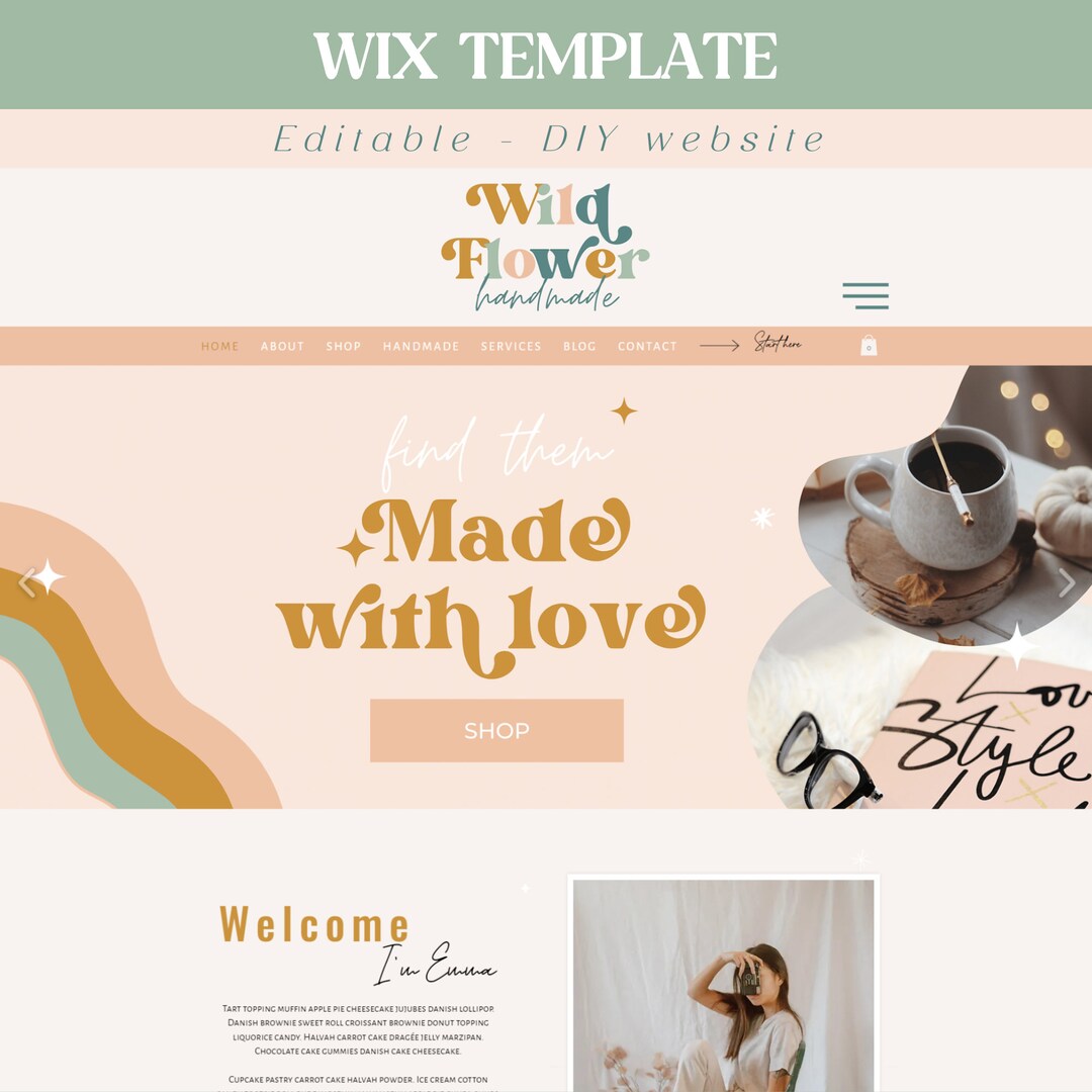 Boho Retro Wix Website Template Bright Colorful Wix Template - Etsy