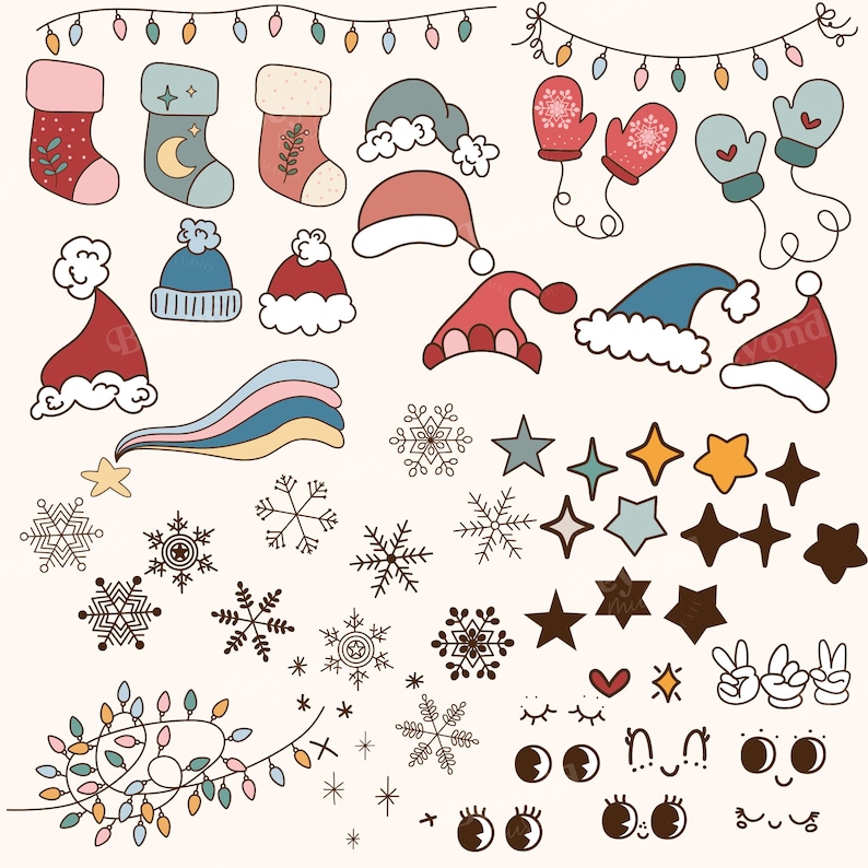 Retro Groovy Christmas Clipart - Retro Christmas - Clipart Bundle ...