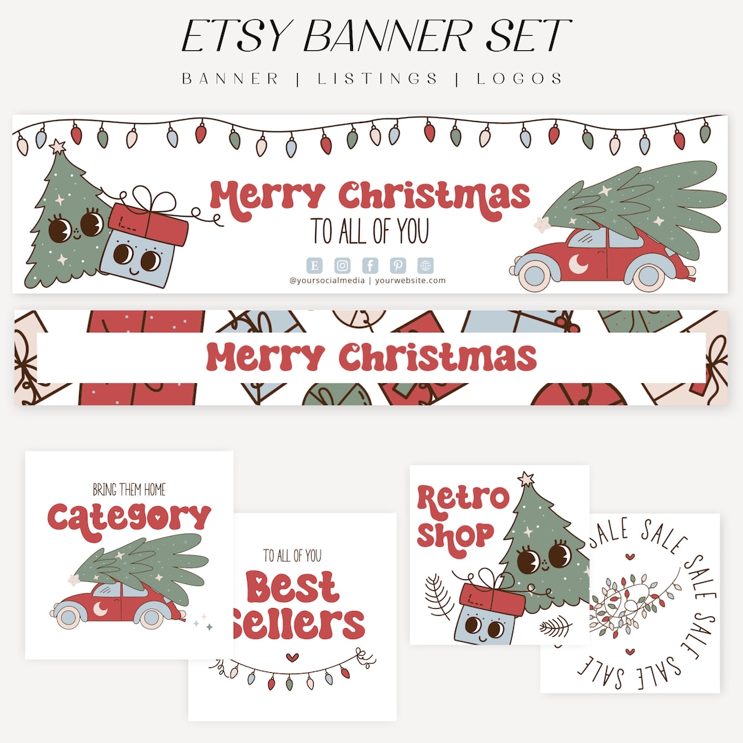 Retro Christmas Etsy Shop Banner Canva Template - Holiday Etsy Shop ...