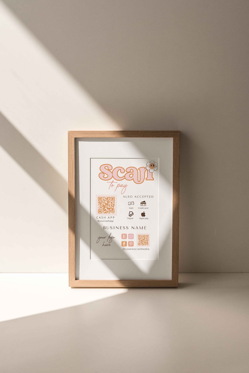 Retro Scan to Pay Sign 90s QR Code Sign Template Groovy - Etsy