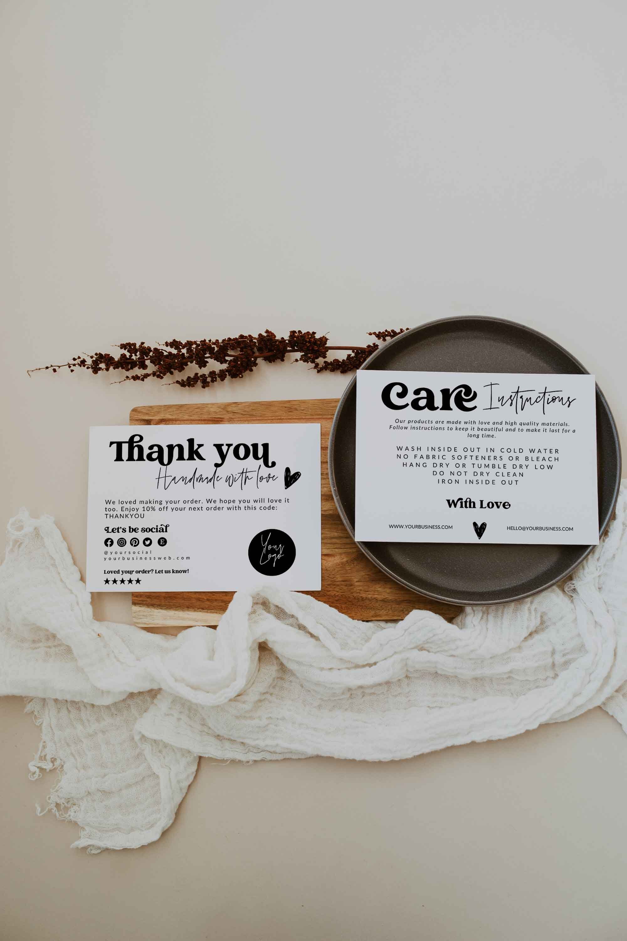 Retro Washing Instructions Template Boho Business Thank You - Etsy