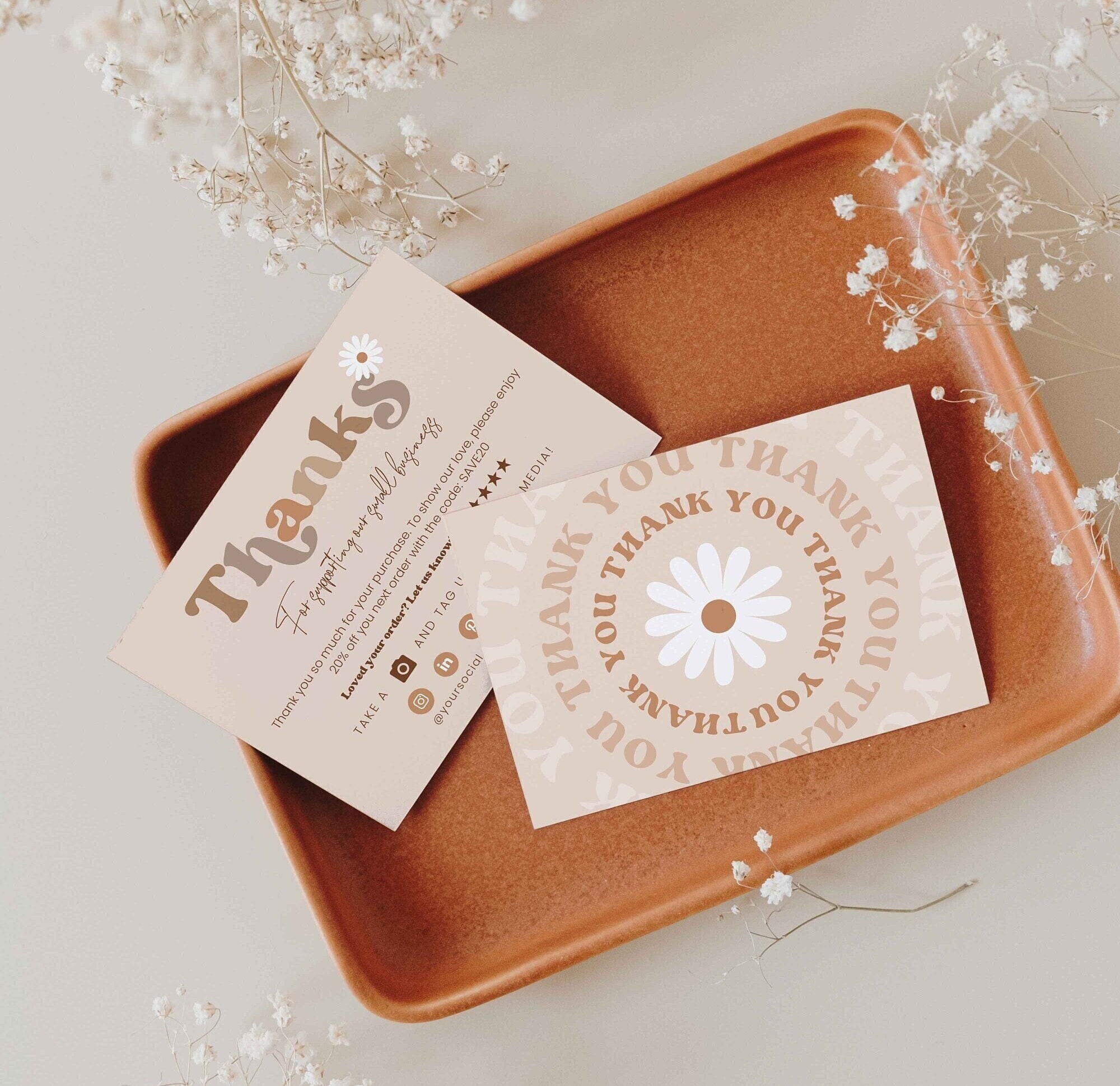 Editable Boho Thank You Card Template - Bright Boho Business Thank You ...