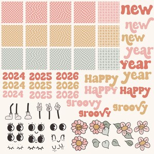 Retro Groovy New Year Clipart Set - New Years Eve - Hat - Serpentine ...