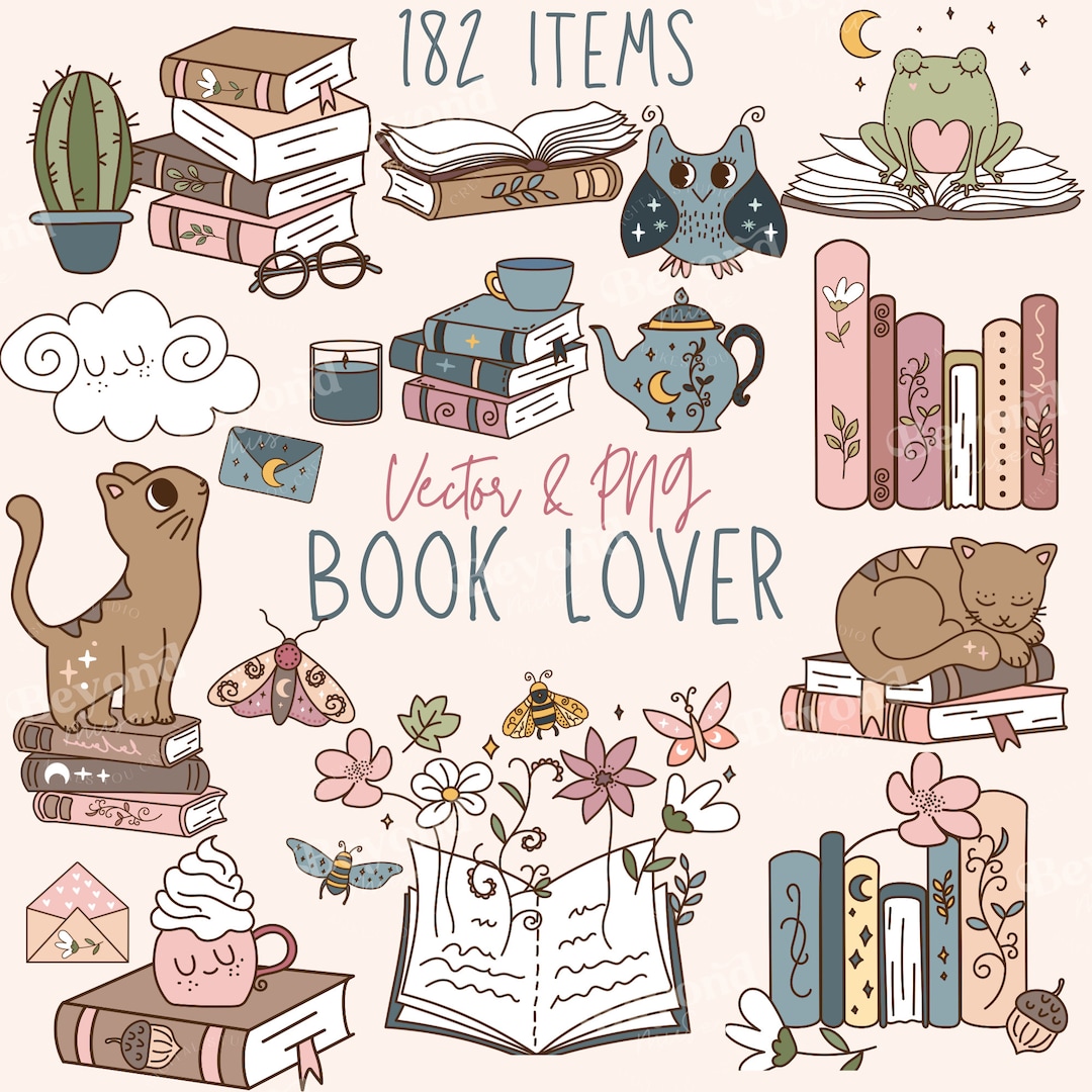 Retro Booklover Clipart Set - Commercial Use - Instant Download - SVG ...