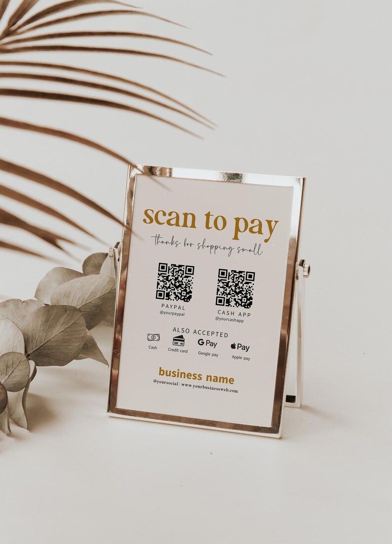 Boho Scan to Pay Sign Retro QR Code Sign Template Elegant Scan to Pay Template Cashapp Paypal ...
