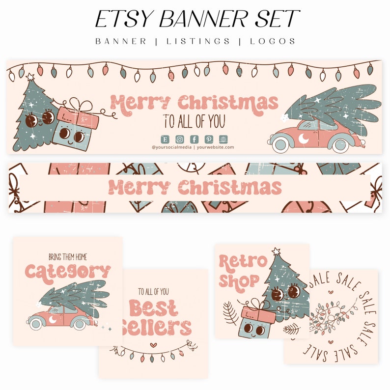 Retro Christmas Etsy Shop Banner Canva Template Holiday Etsy Shop Banners Etsy Shop Kit ...