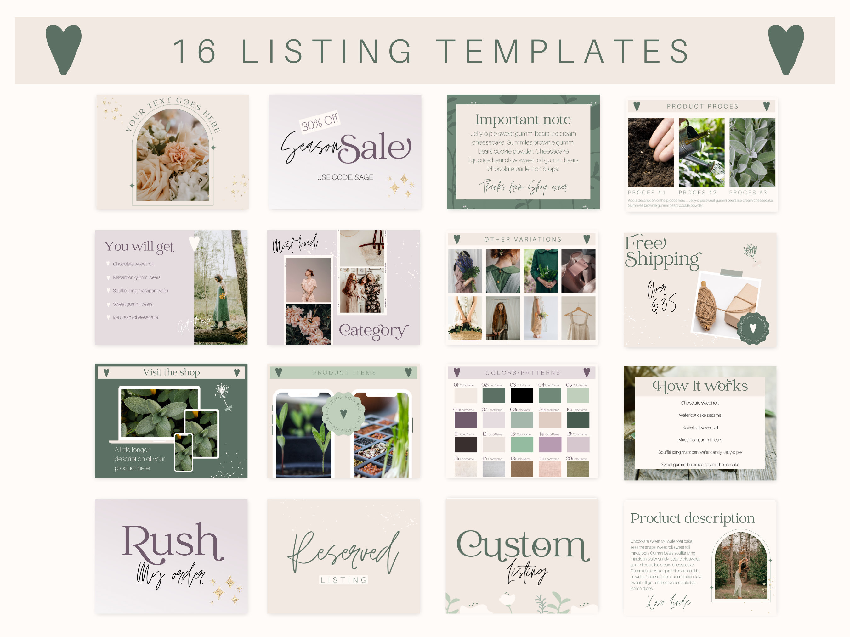 Etsy Banner Bundle Green Sage and Gold Etsy Shop Kit - Etsy