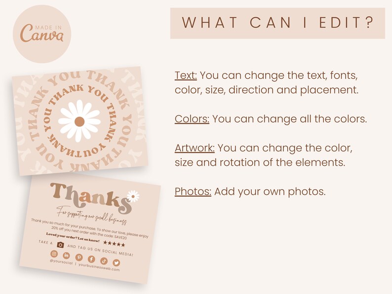 Editable Boho Thank You Card Template Bright Boho Business - Etsy Australia