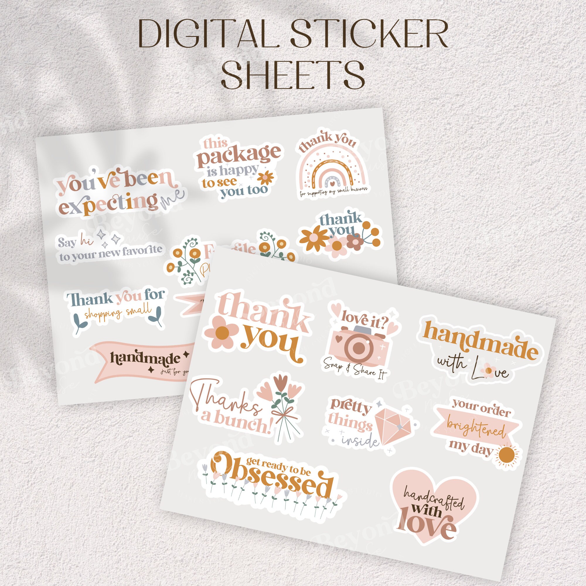 Boho Thank You Stickers SVG PNG Bundle | Printable Packaging Sticker ...