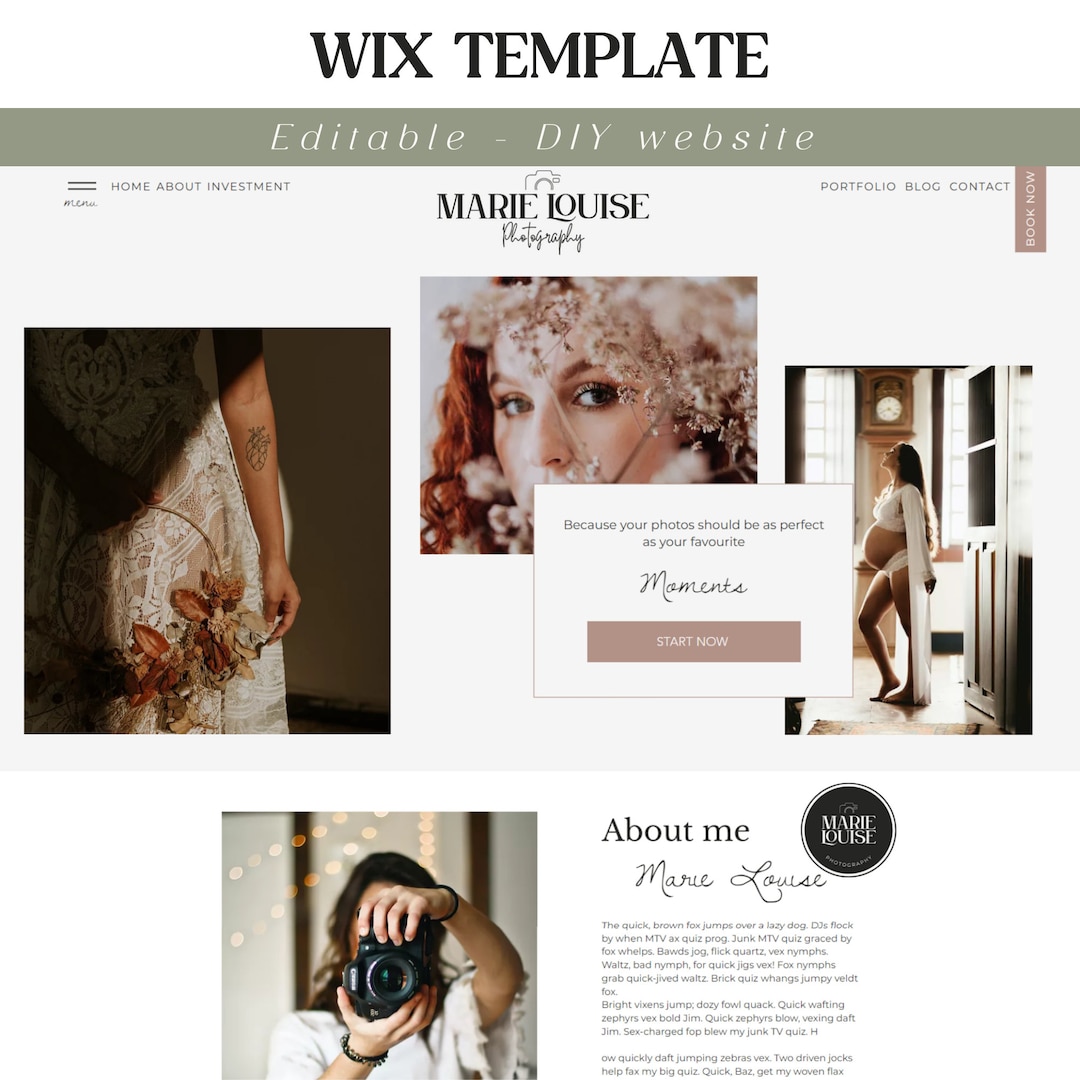 Wix Website Template Photographer, Sage Green, Elegant Wix Template ...