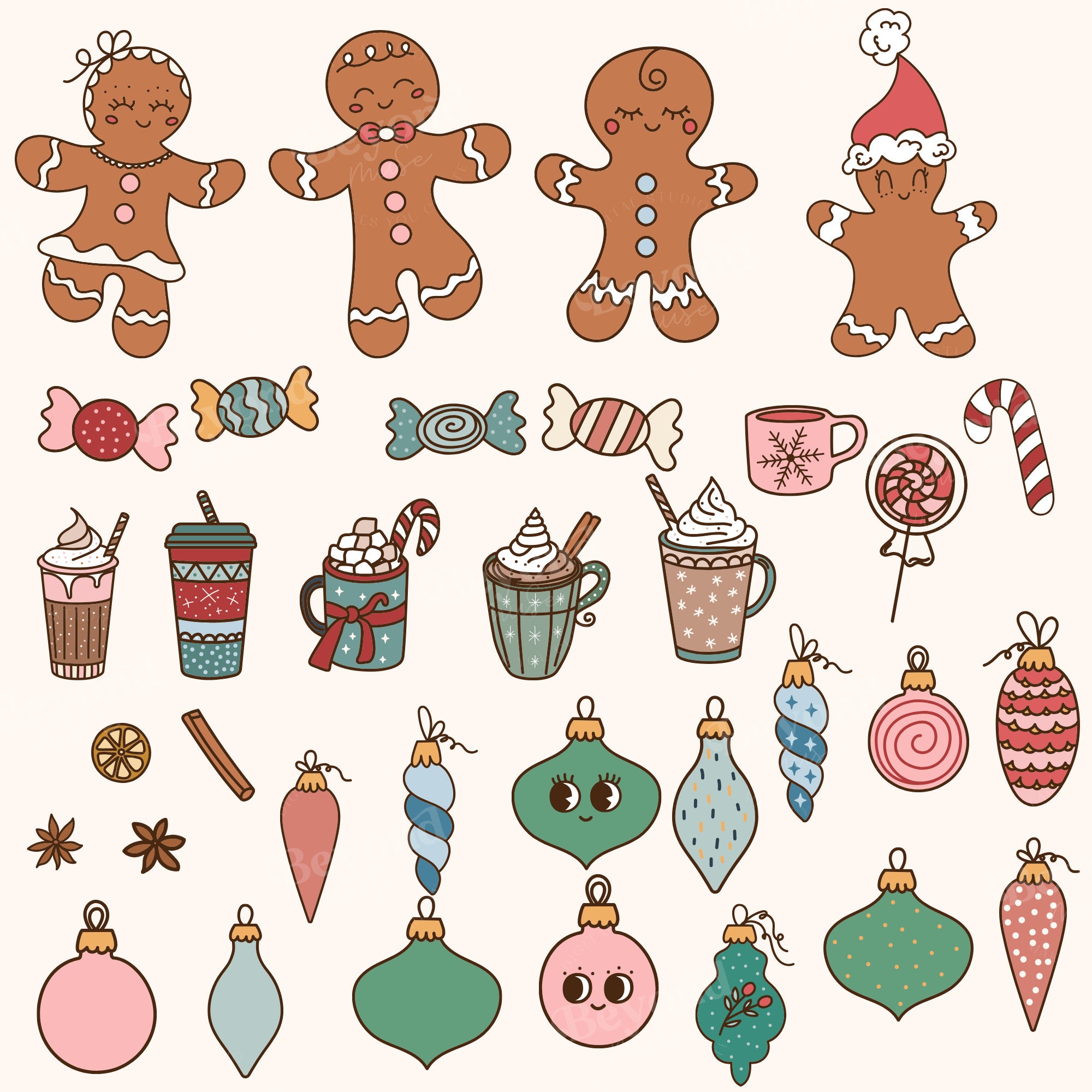 Retro Groovy Christmas Clipart - Retro Christmas - Clipart Bundle ...