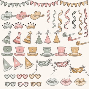 Retro Groovy New Year Clipart Set - New Years Eve - Hat - Serpentine ...