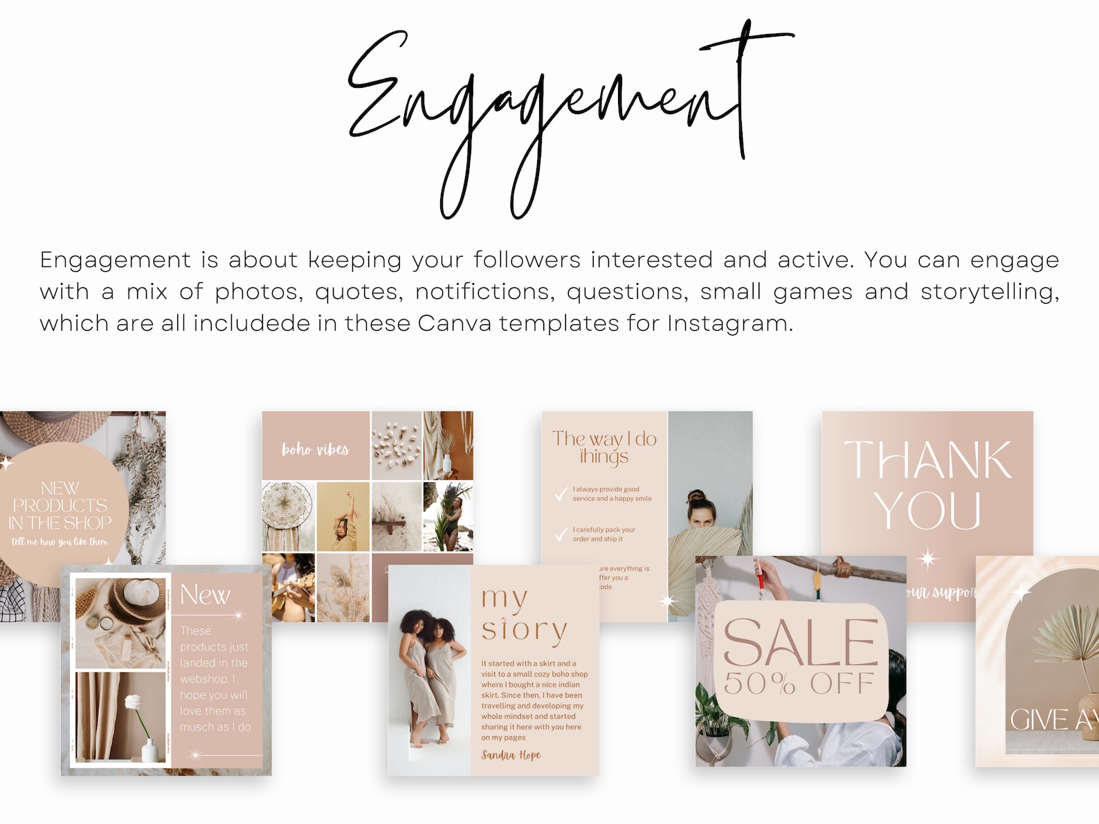 Boho Instagram Templates for Canva, Instagram Post Template, Ecommerce ...