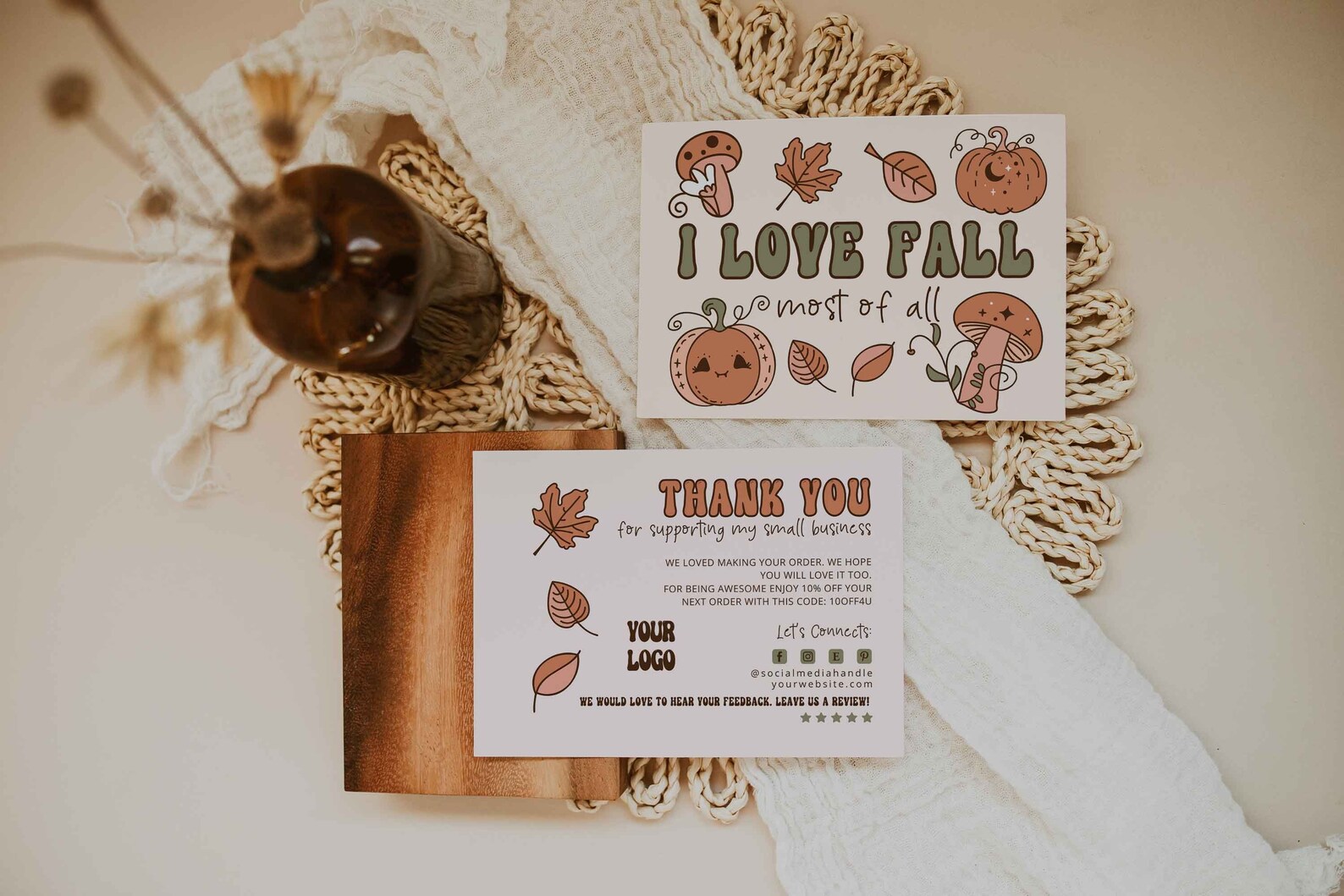 Fall Business Thank You Card Template Autumn Package Insert - Etsy