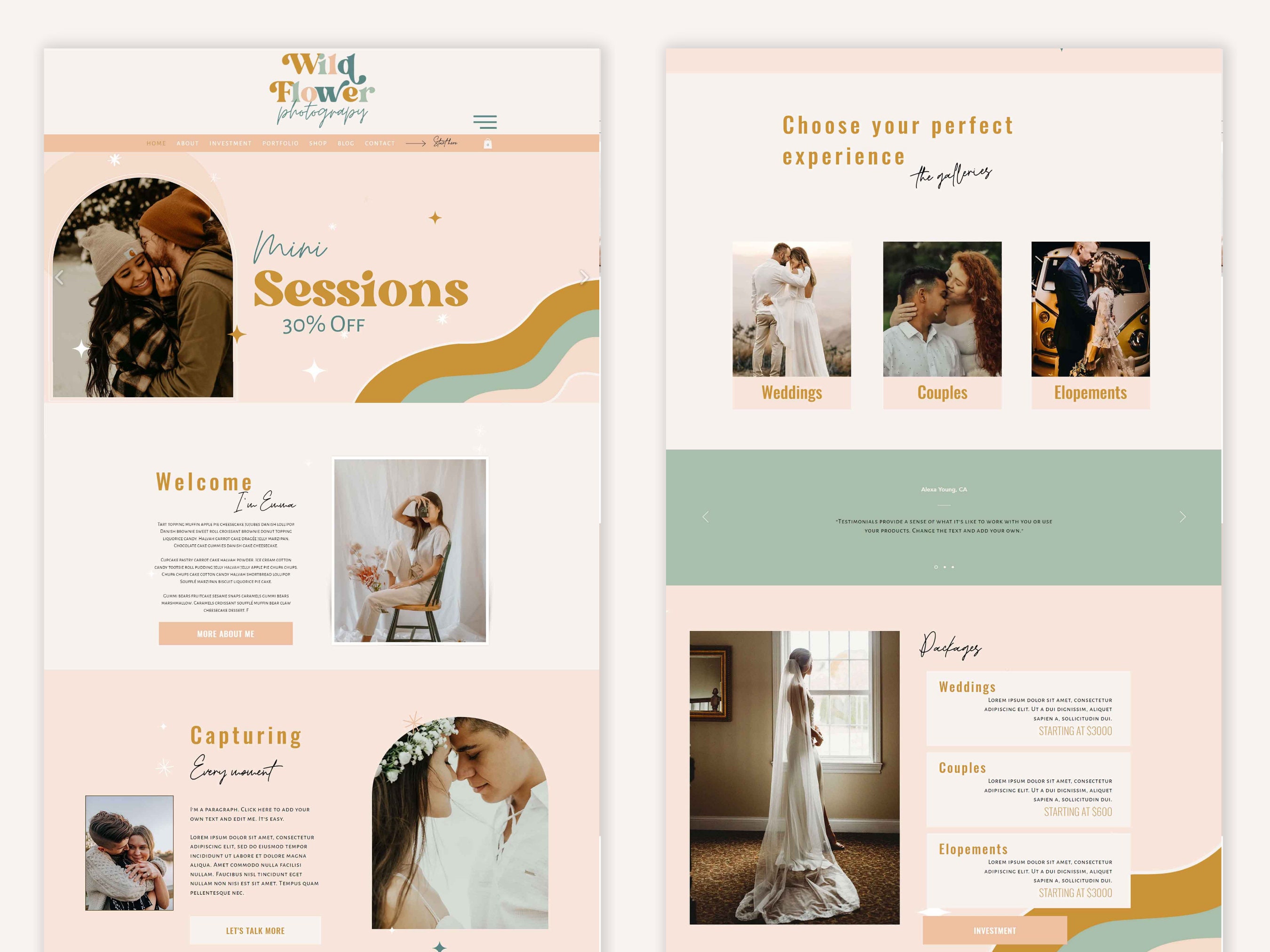 Photographer Wix Template - Boho Wix Website Template - Retro Colorful ...