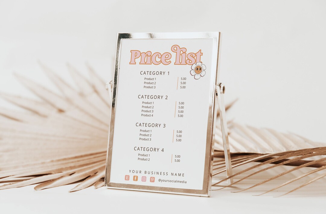 Retro Price List Template - Small Business Price List - 90s Price Sheet ...