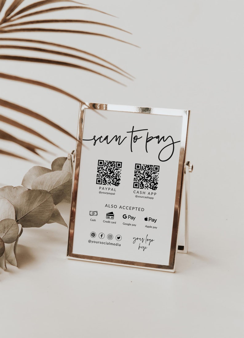 Scan to Pay Sign Script QR Code Sign Template Modern Scan - Etsy