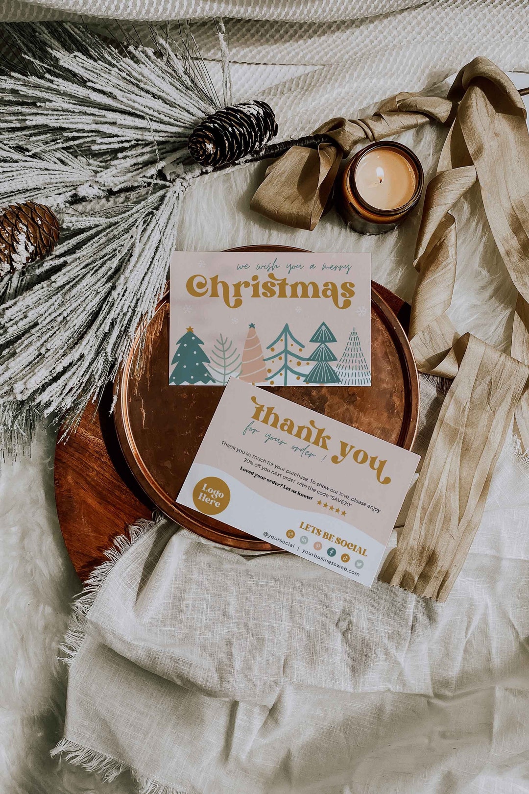 Holiday Thank You Card Small Business Template - Printable Diy Modern ...
