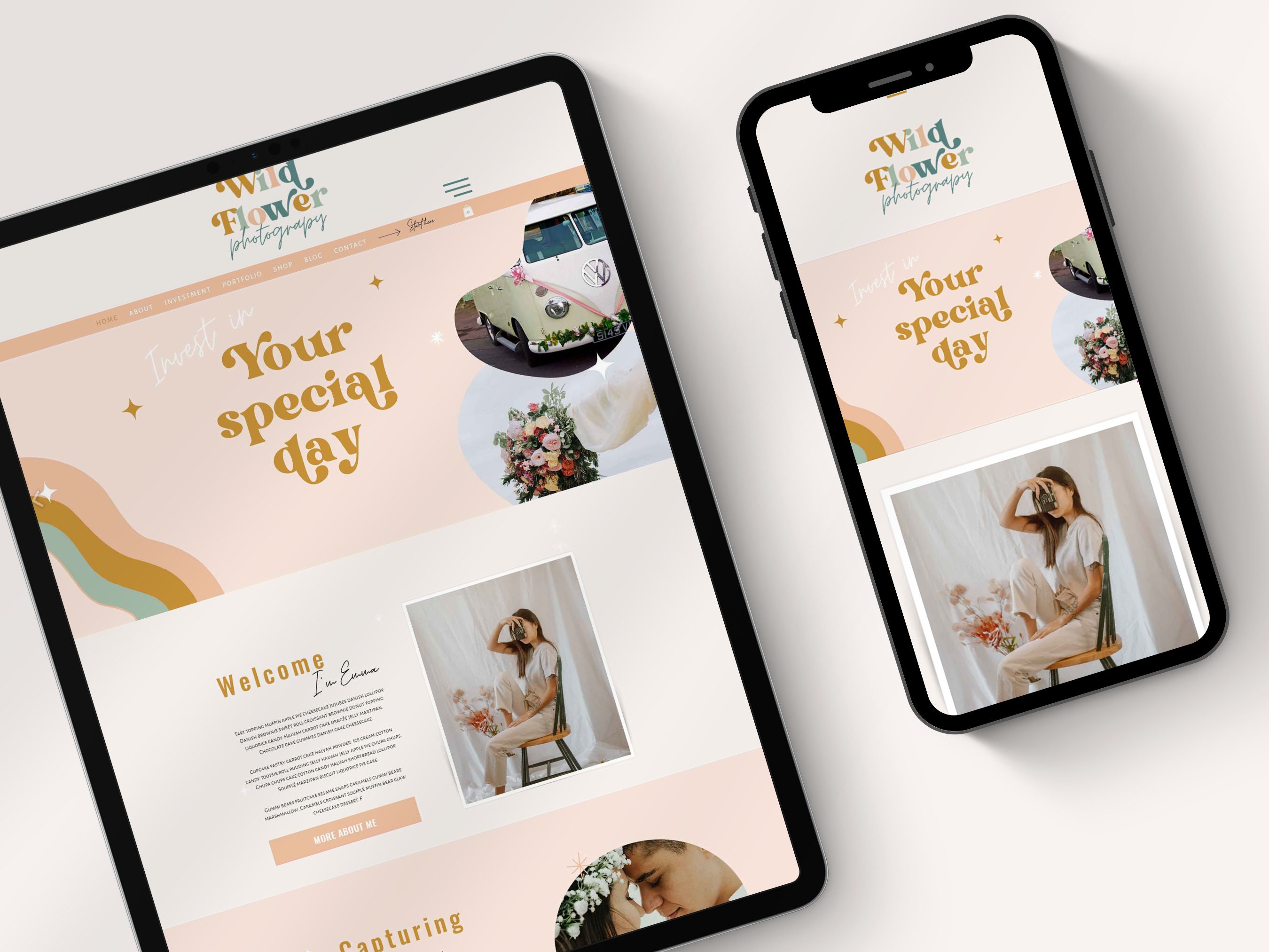 Photographer Wix Template - Boho Wix Website Template - Retro Colorful ...