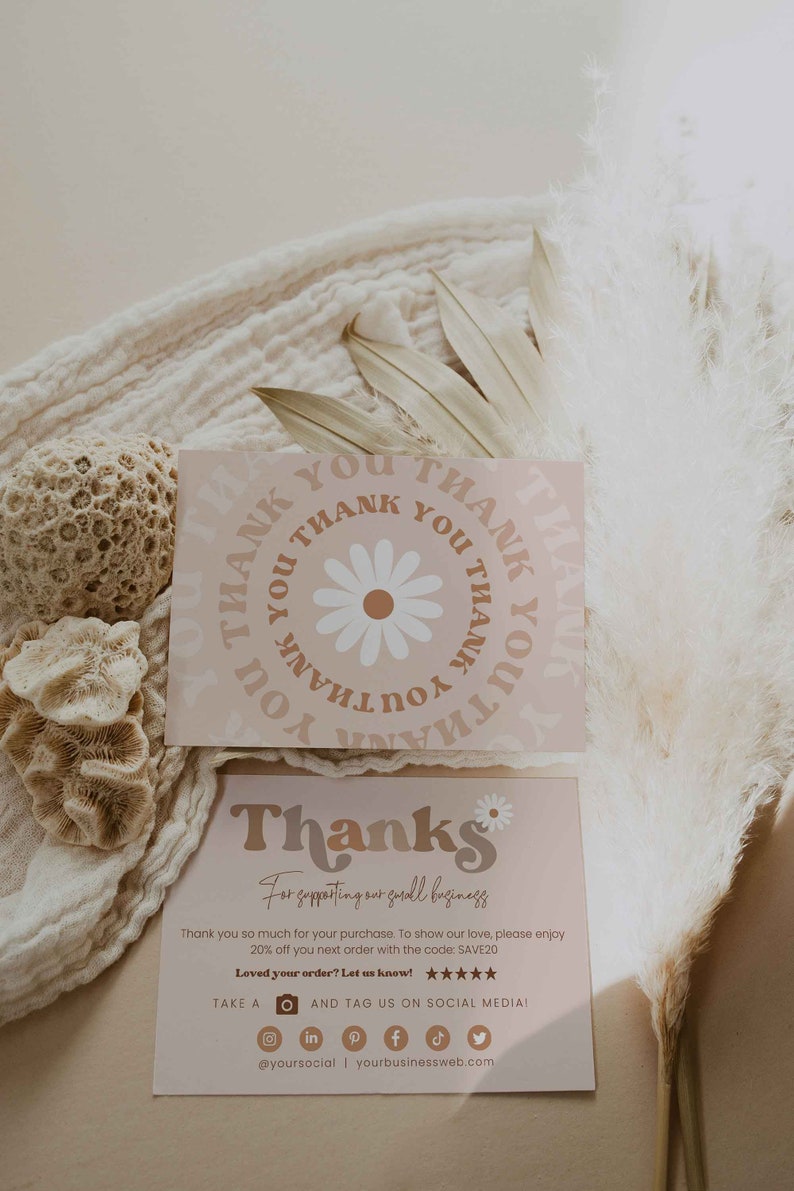 Editable Boho Thank You Card Template Bright Boho Business - Etsy