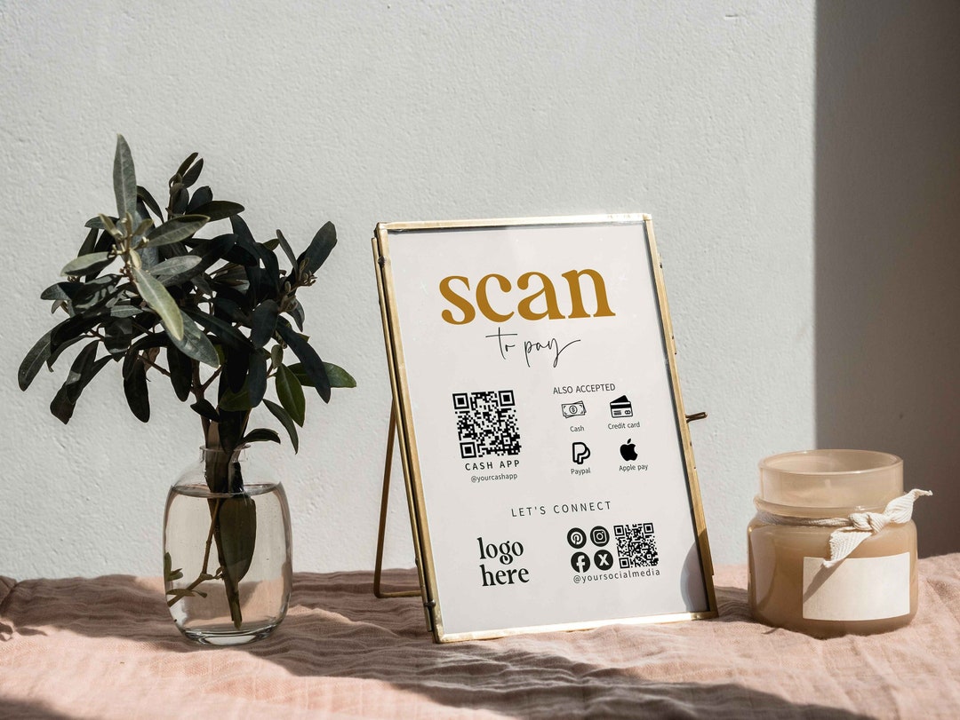 Boho Scan to Pay Sign Retro QR Code Sign Template Elegant Scan to Pay Template Cashapp Paypal ...