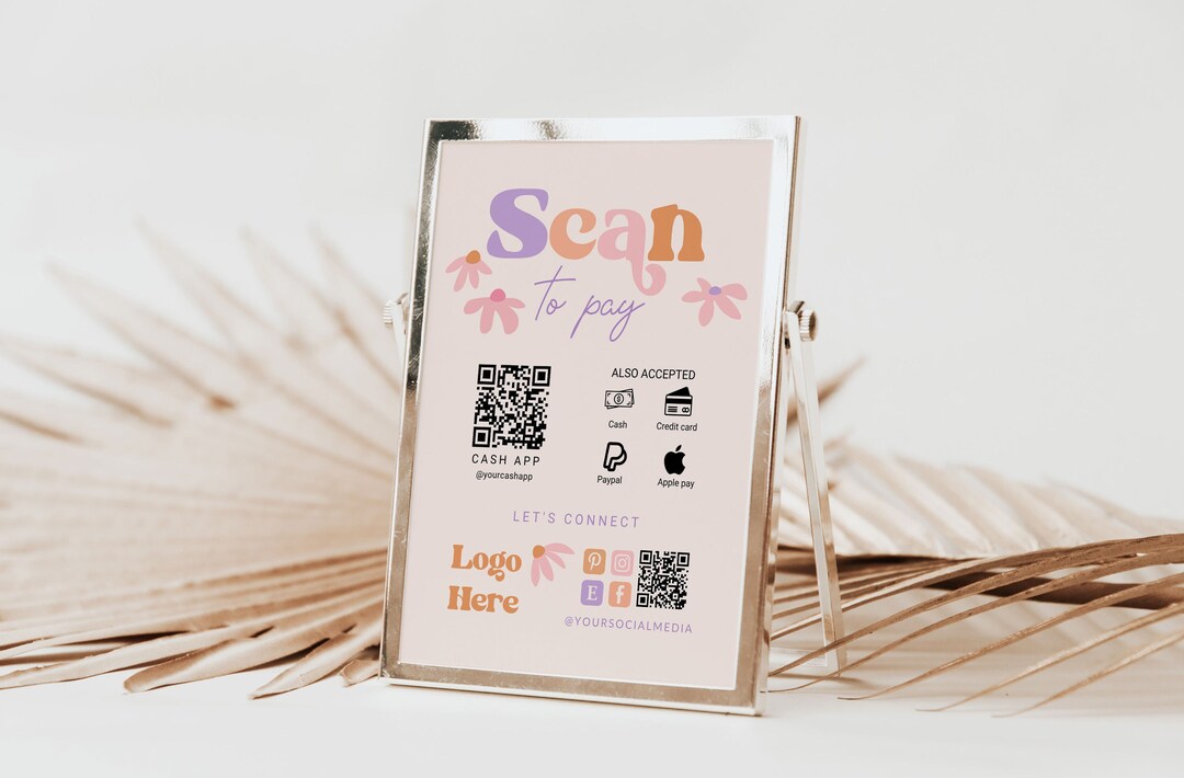 Retro Scan to Pay Sign - 90s QR Code Sign Template - Scan to Pay ...