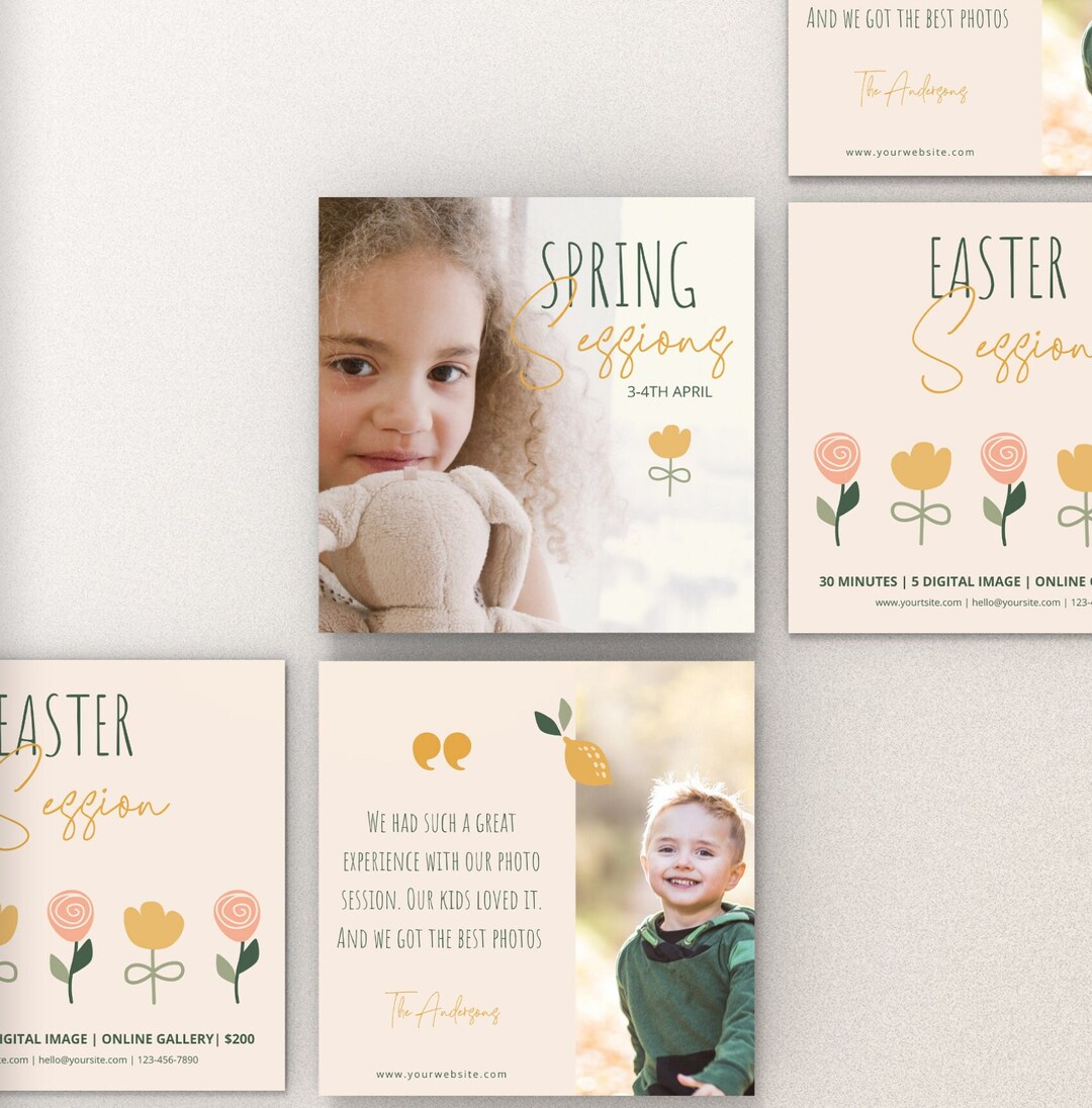 Spring Mini Session Template Set - Canva Photo Minis Template - Easter ...