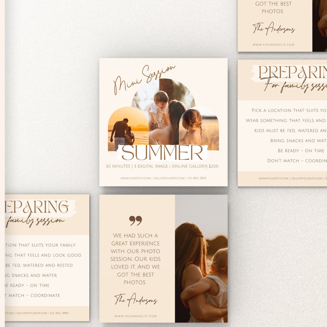 Summer Boho Mini Session Template Set - Canva Template - Spring ...