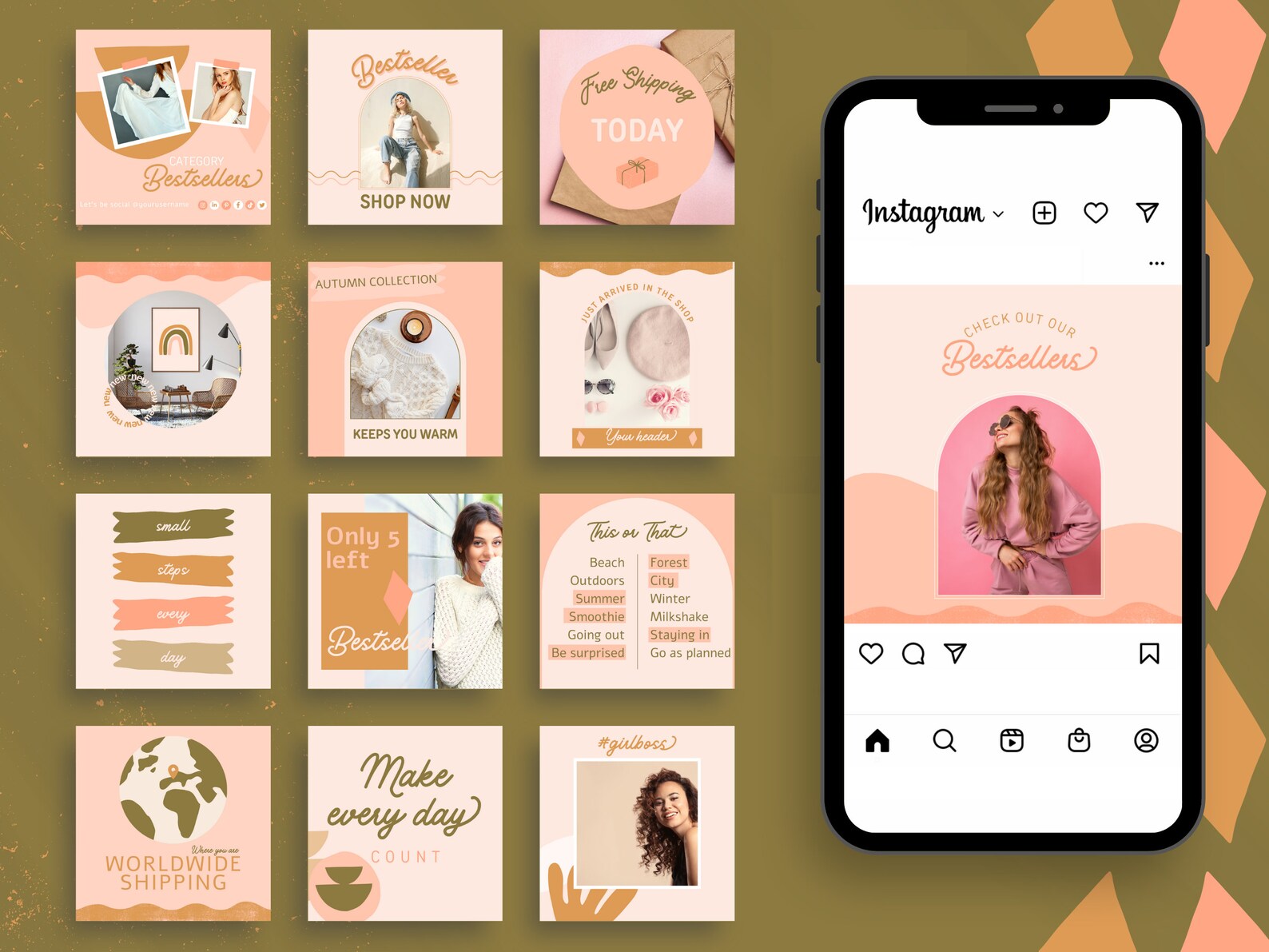 Colorful and Bright Instagram Post Template Bundle in Square - Etsy