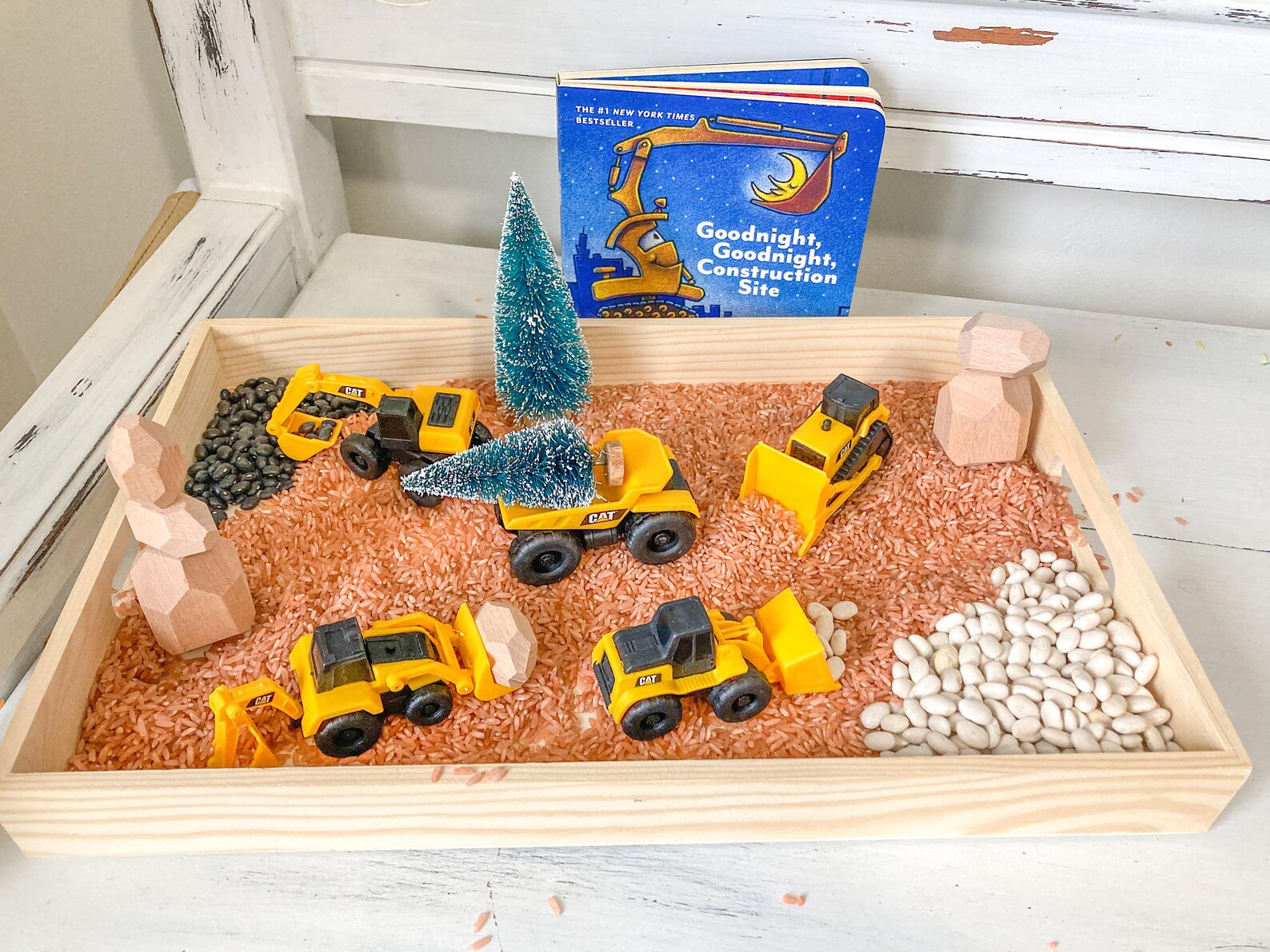 Construction Sensory Bin & Book Truck Sensory Bin Stacking Rocks Truck ...