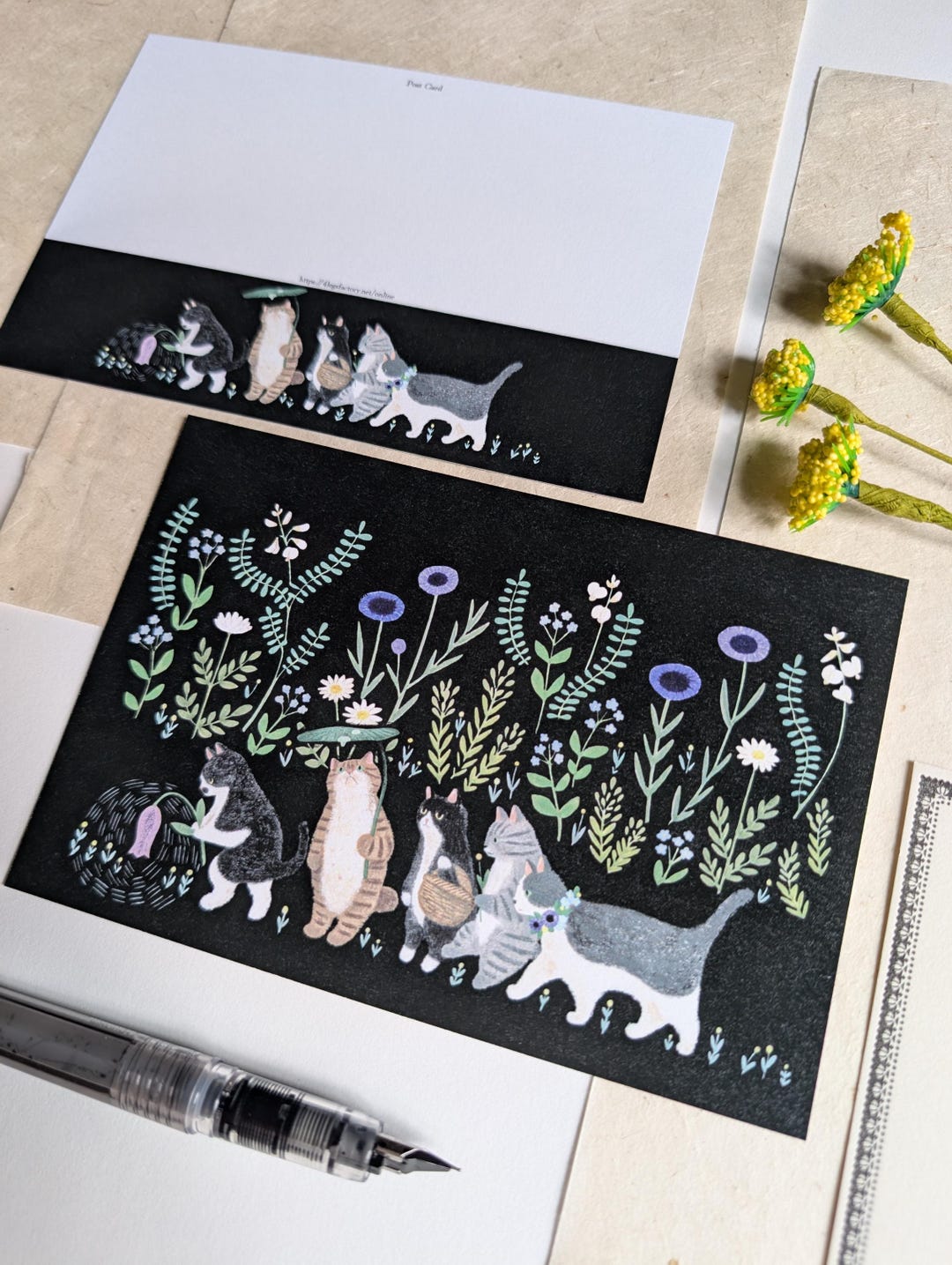 4 Legs Postcard L Night Cat L Cat Postcards L Send More Mail - Etsy