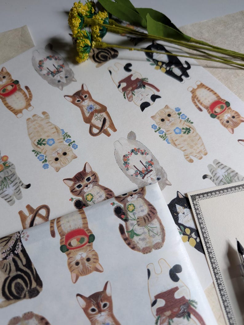 A4 Paper Cats in a Picture Book No. 1 and No. 2 L 4legs Wrapping Sheets ...