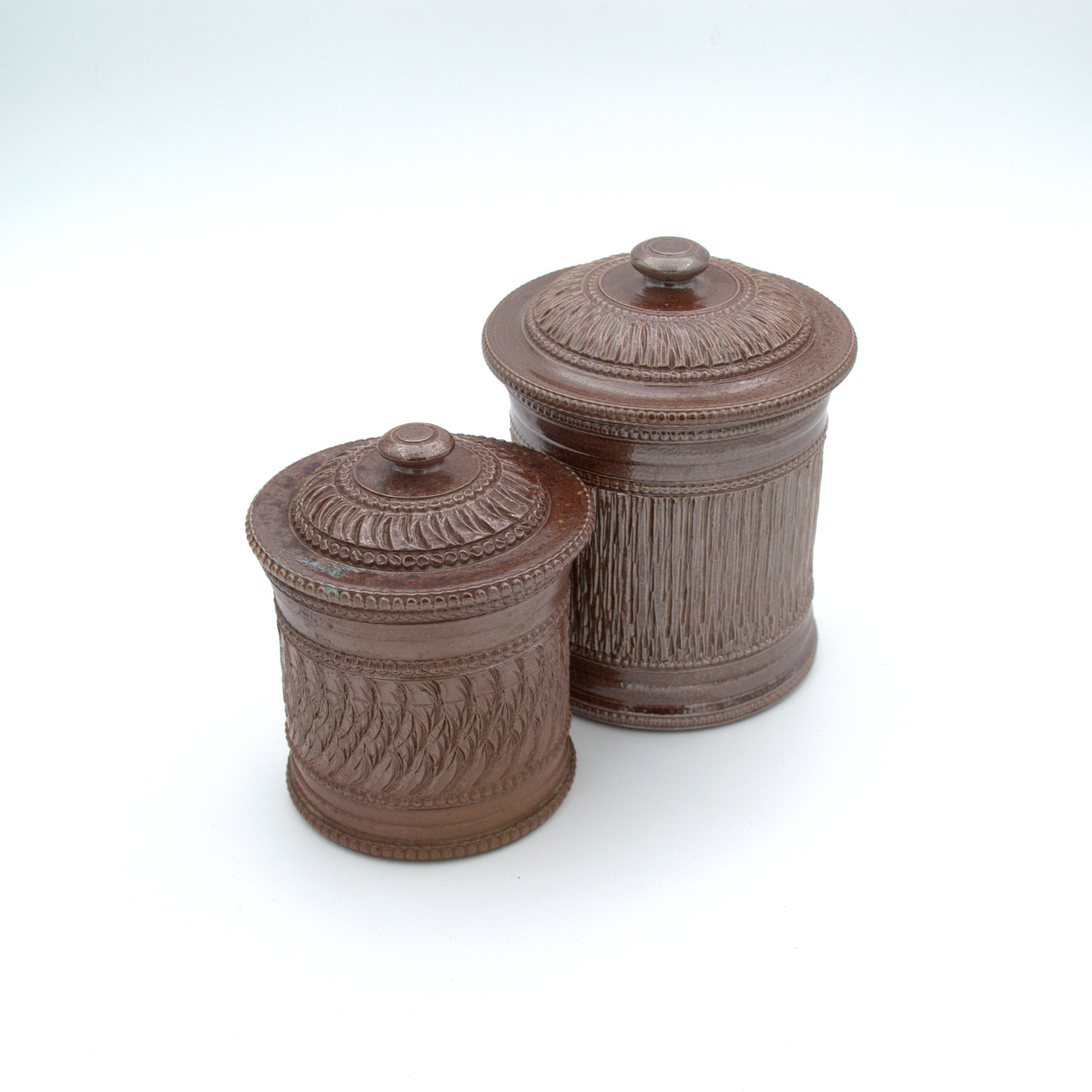 Set of 2 Ceramic Containers With Lid | Carved Ceramic Storage ...