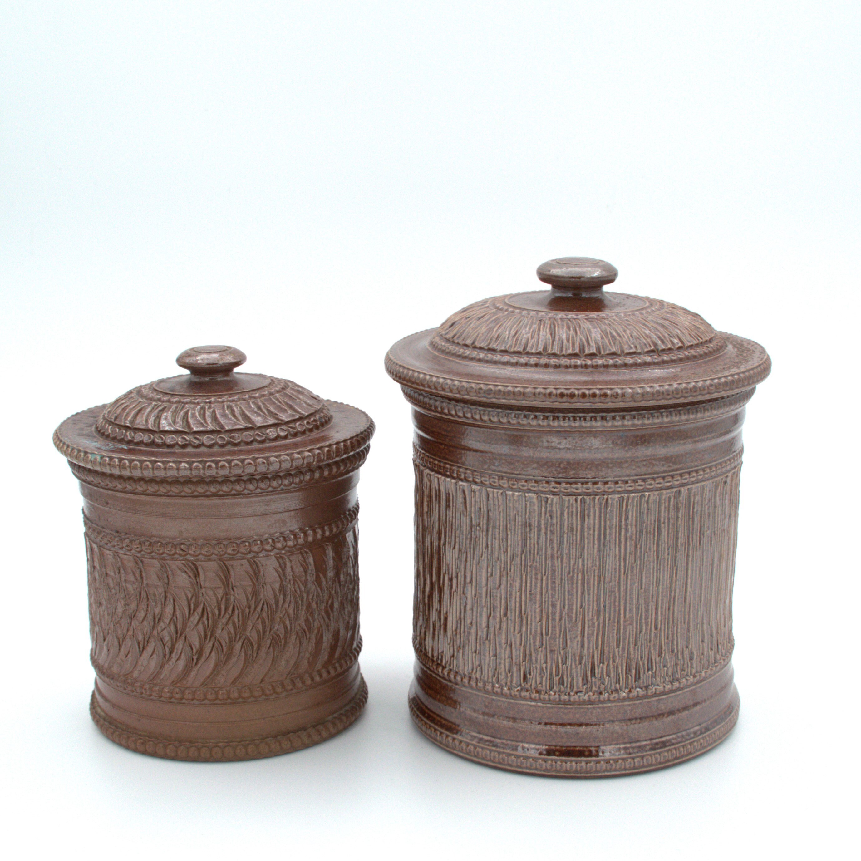 Set of 2 Ceramic Containers With Lid | Carved Ceramic Storage ...
