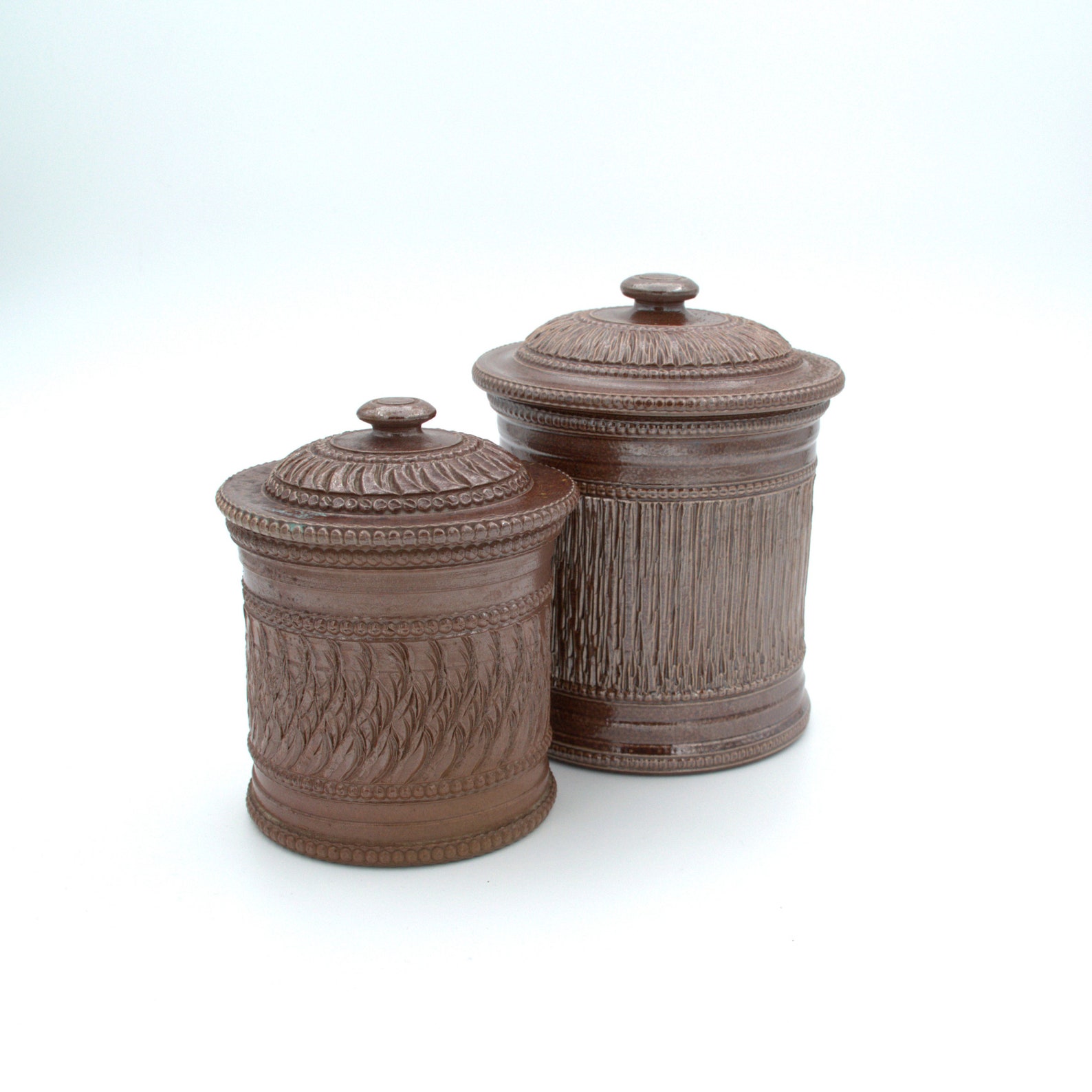 Set of 2 Ceramic Containers With Lid | Carved Ceramic Storage ...