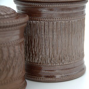 Set of 2 Ceramic Containers With Lid | Carved Ceramic Storage ...