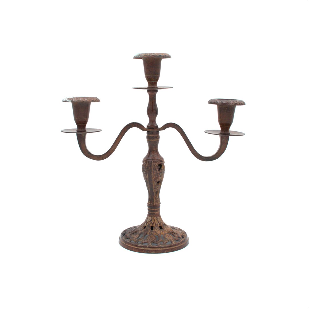 Antique Copper Candelabra With 3 Arms | Ornate Copper Candle Stick ...