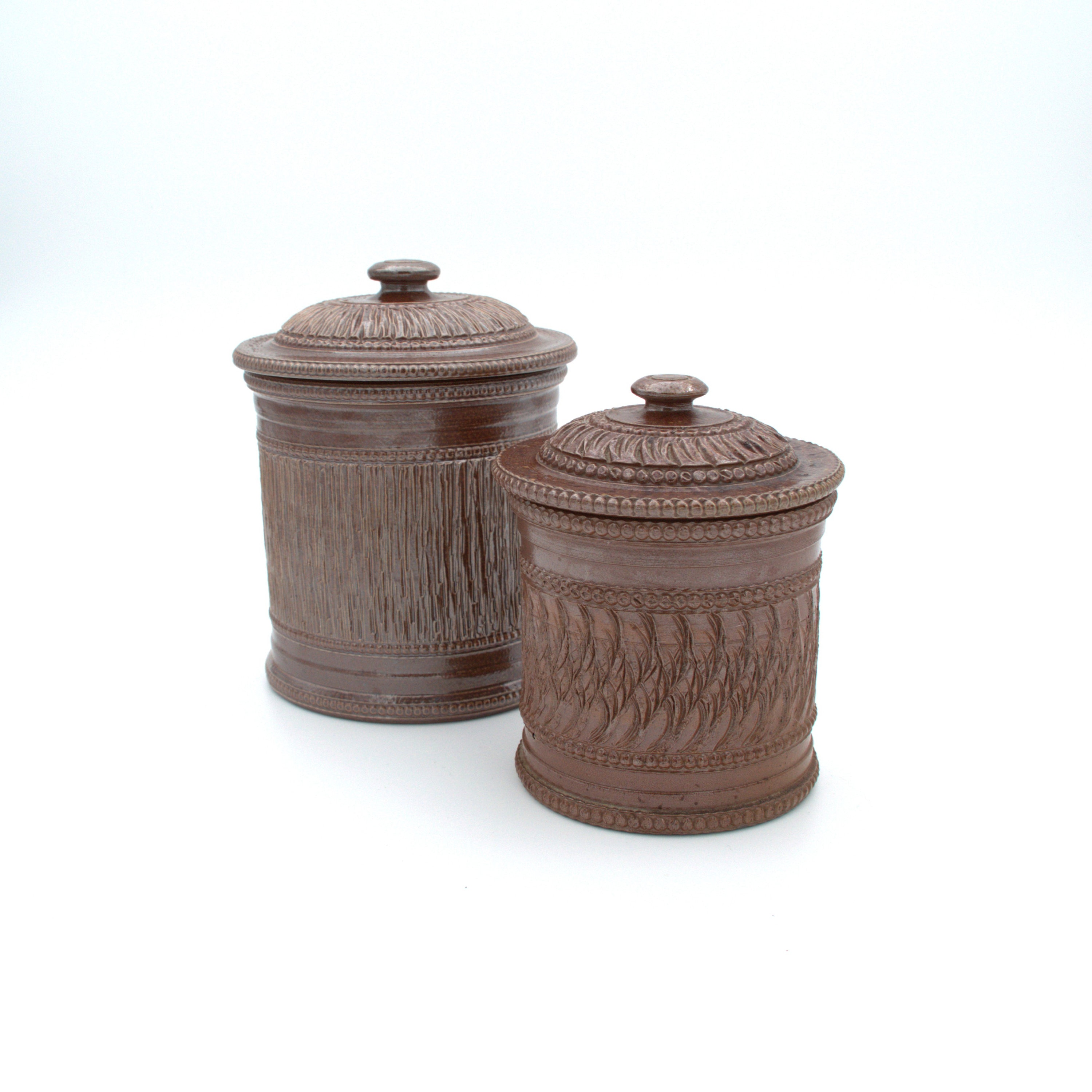 Set of 2 Ceramic Containers With Lid | Carved Ceramic Storage ...