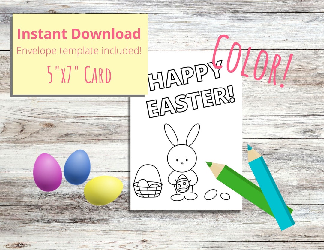 Printable Easter Coloring Page Card, Happy Easter Bunny Coloring, Kids ...